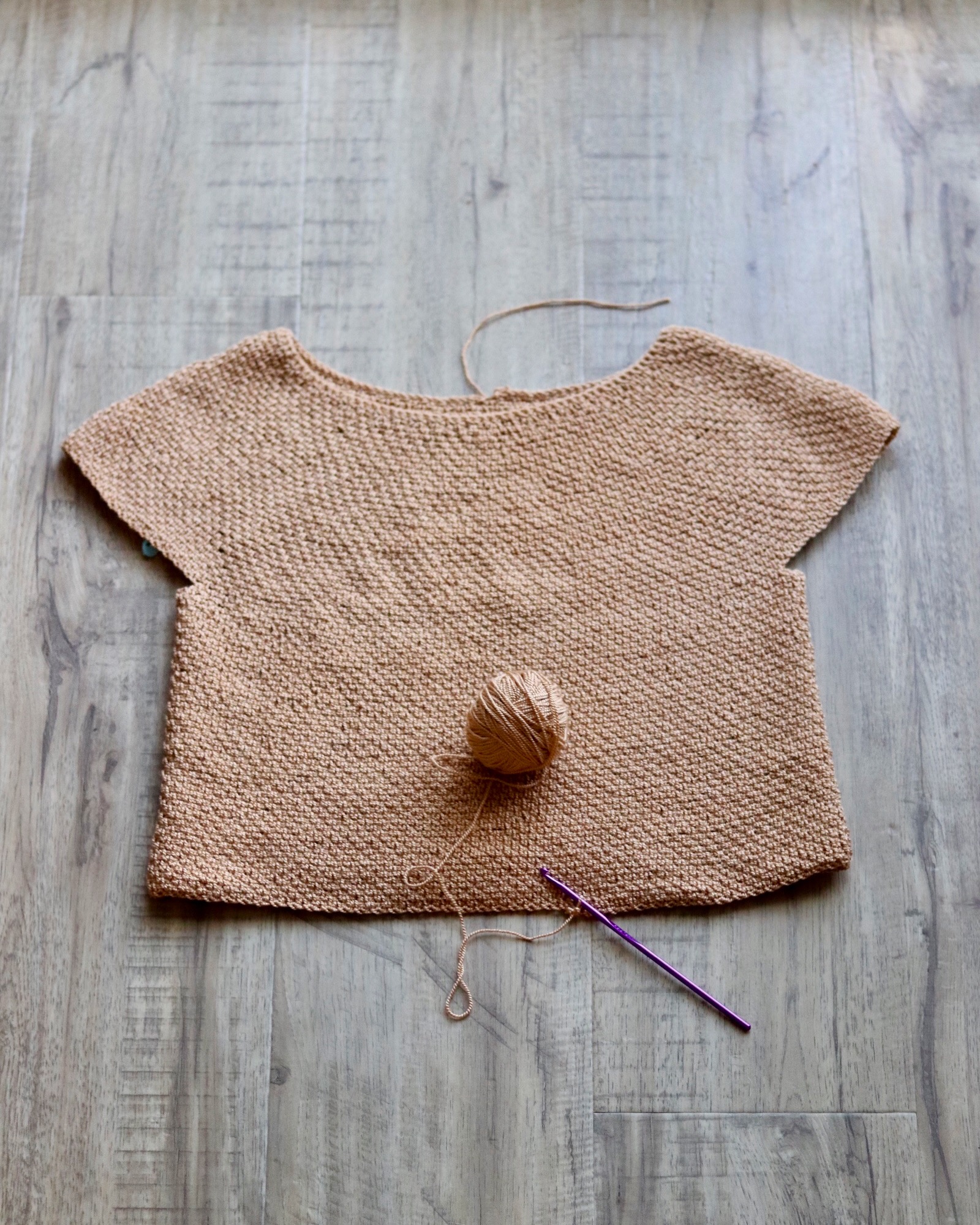 Granite Yoke Tee – Granite/Linen/Moss Stitch Top-Down Crochet Top ...