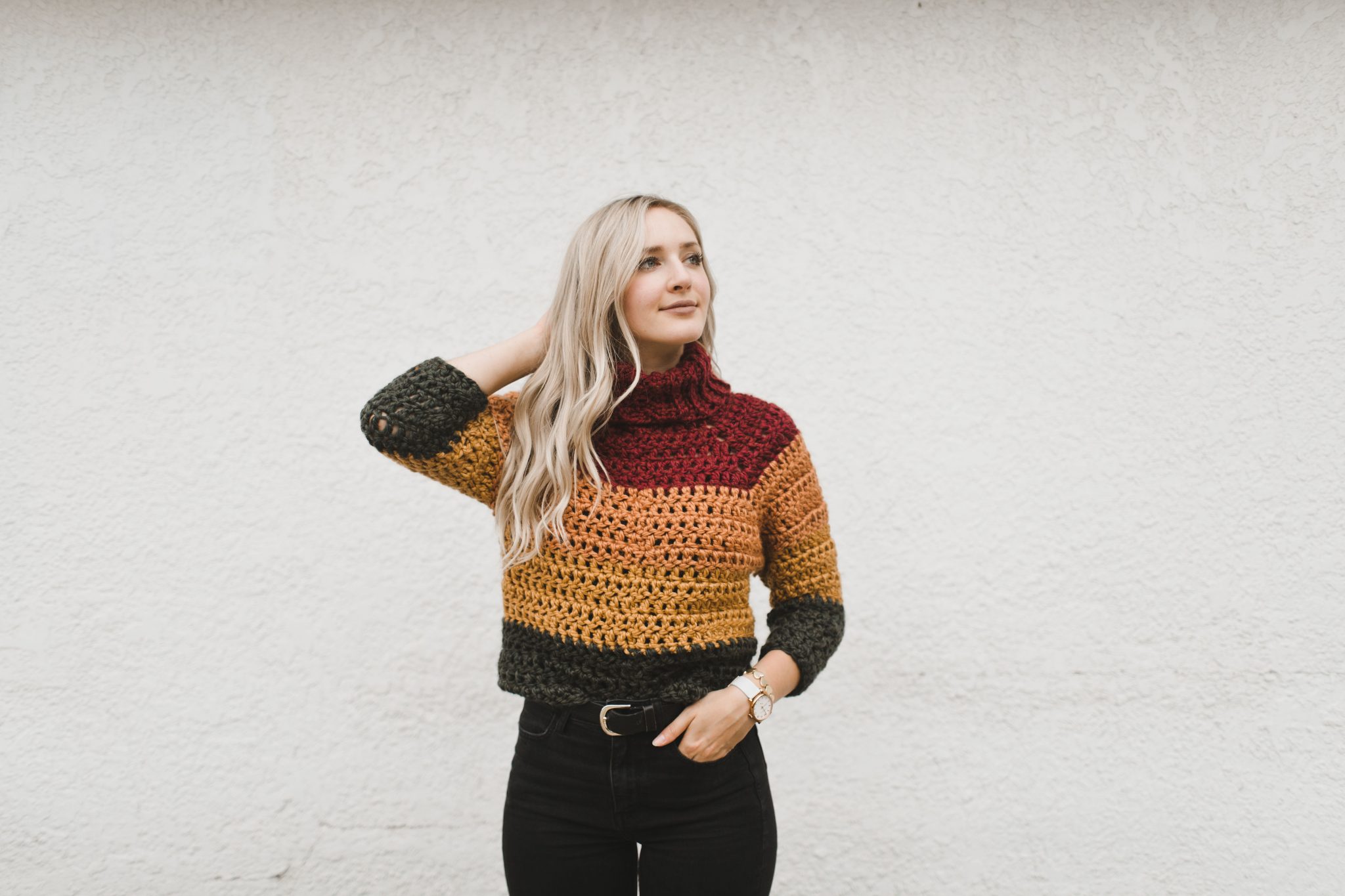 Autumn Stripes – Chunky, Cropped, Colour-Block Raglan Turtleneck ...