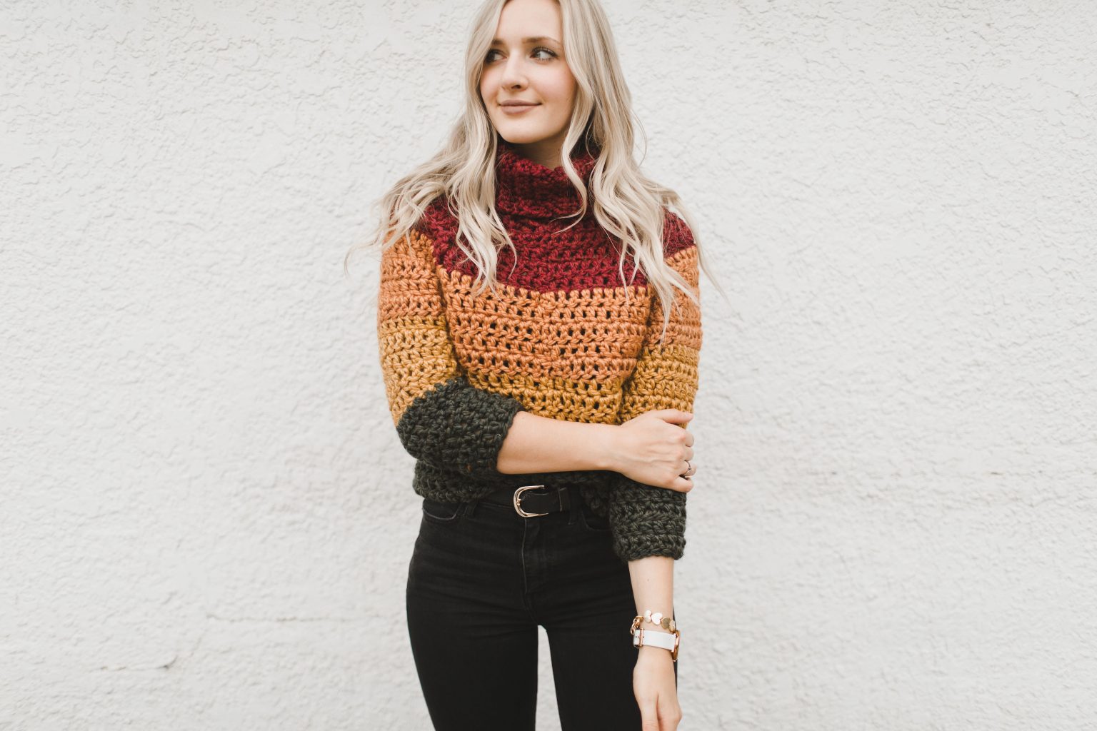 Autumn Stripes – Chunky, Cropped, Colour-Block Raglan Turtleneck ...