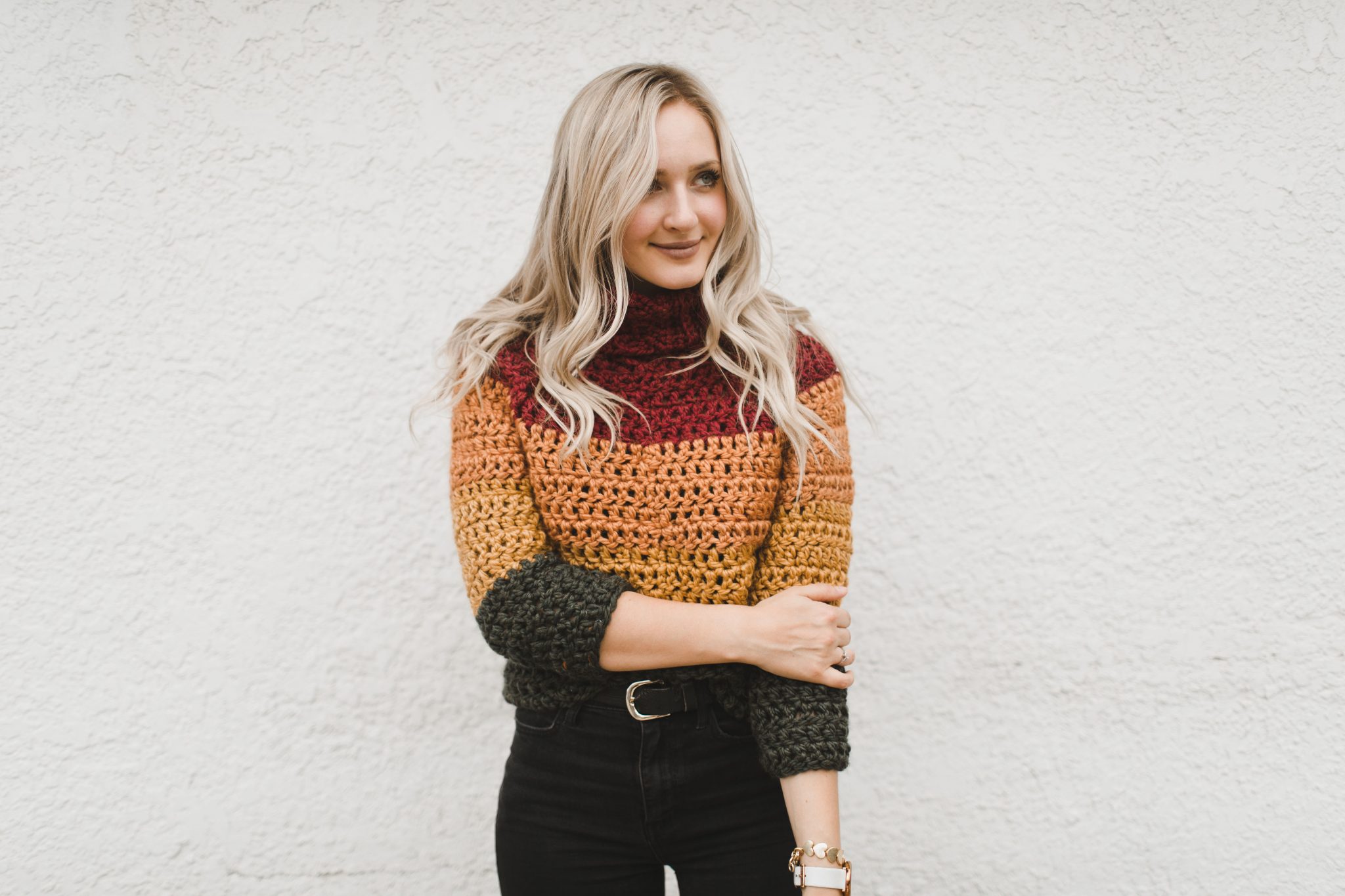 Autumn Stripes – Chunky, Cropped, Colour-Block Raglan Turtleneck ...