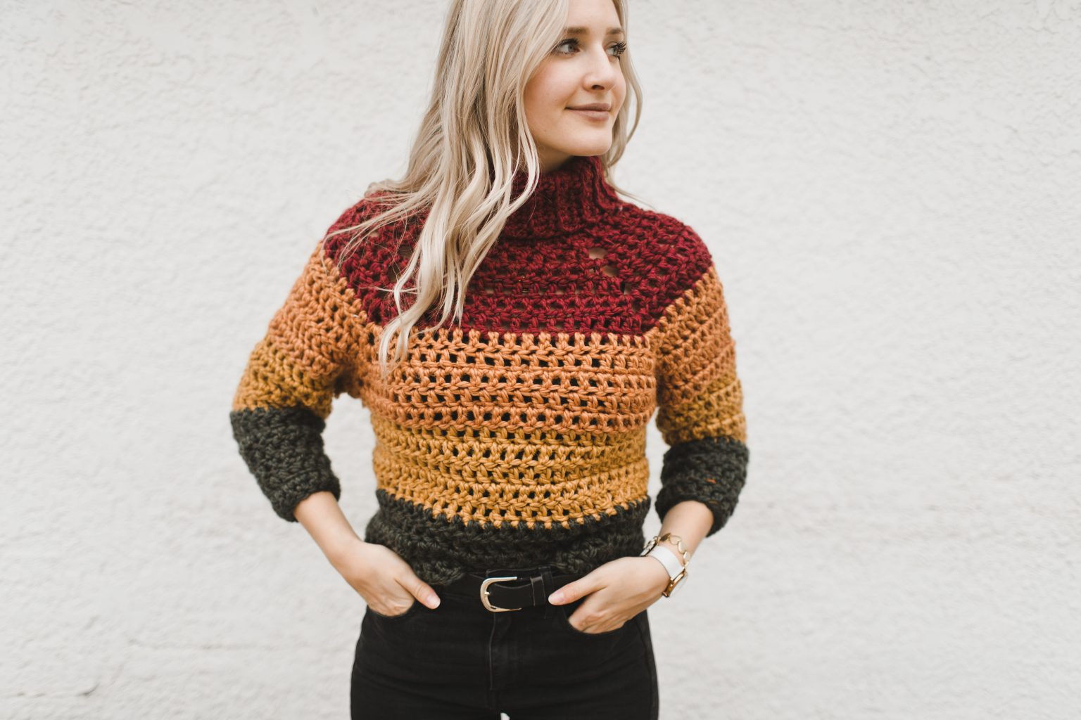 Autumn Stripes – Chunky, Cropped, Colour-Block Raglan Turtleneck ...