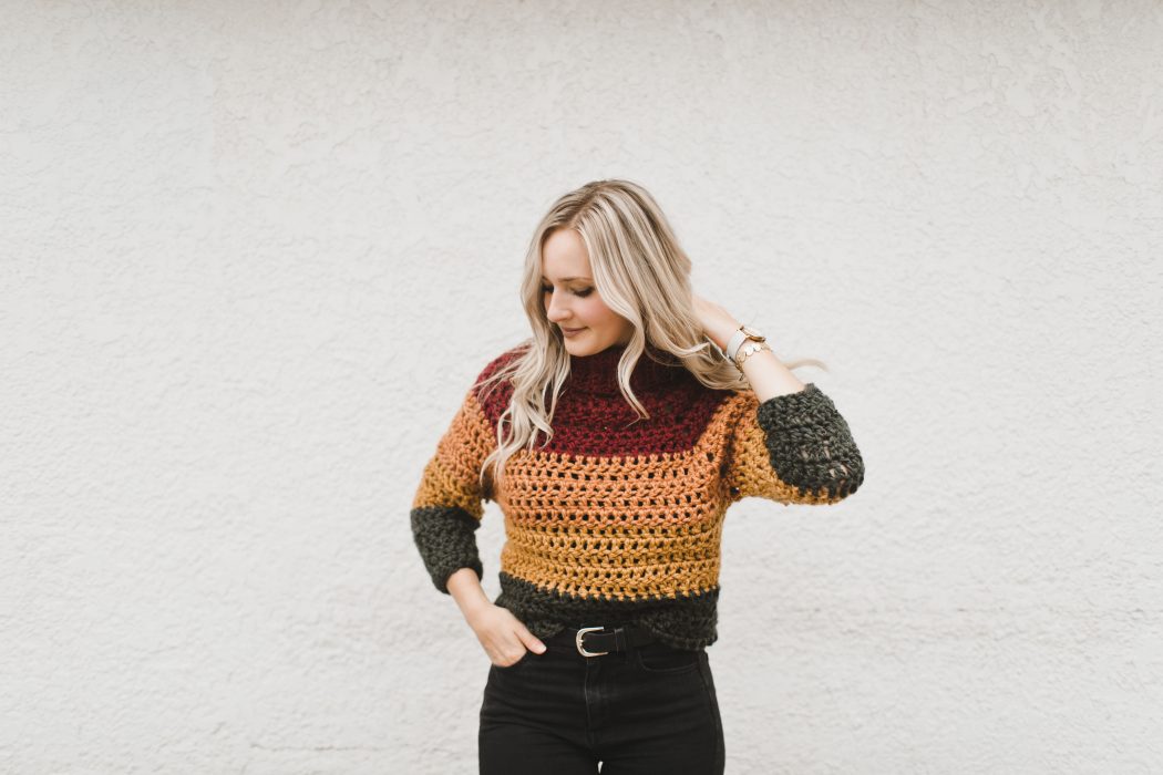 Autumn Stripes – Chunky, Cropped, Colour-Block Raglan Turtleneck ...
