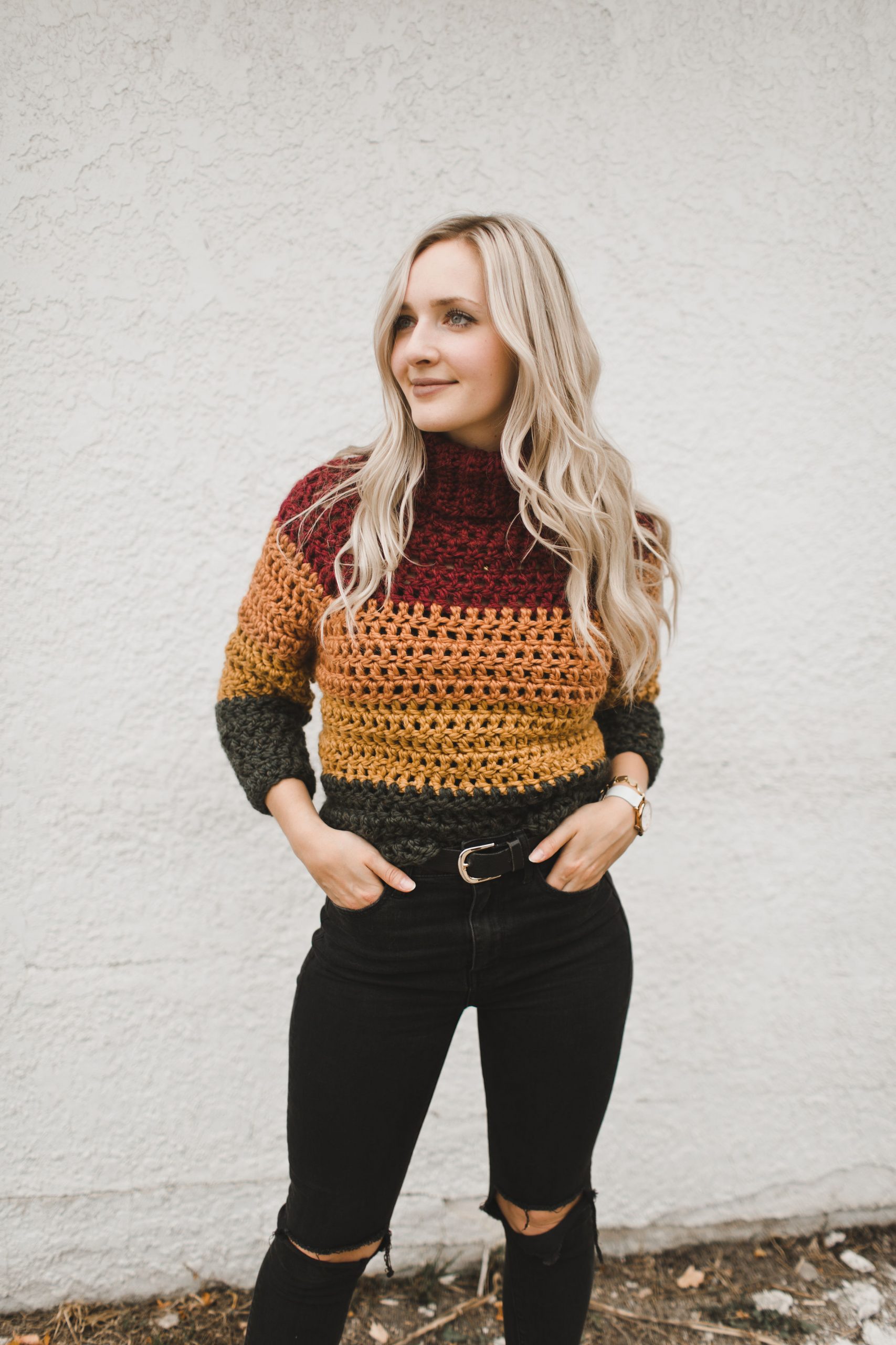 Autumn Stripes – Chunky, Cropped, Colour-Block Raglan Turtleneck ...