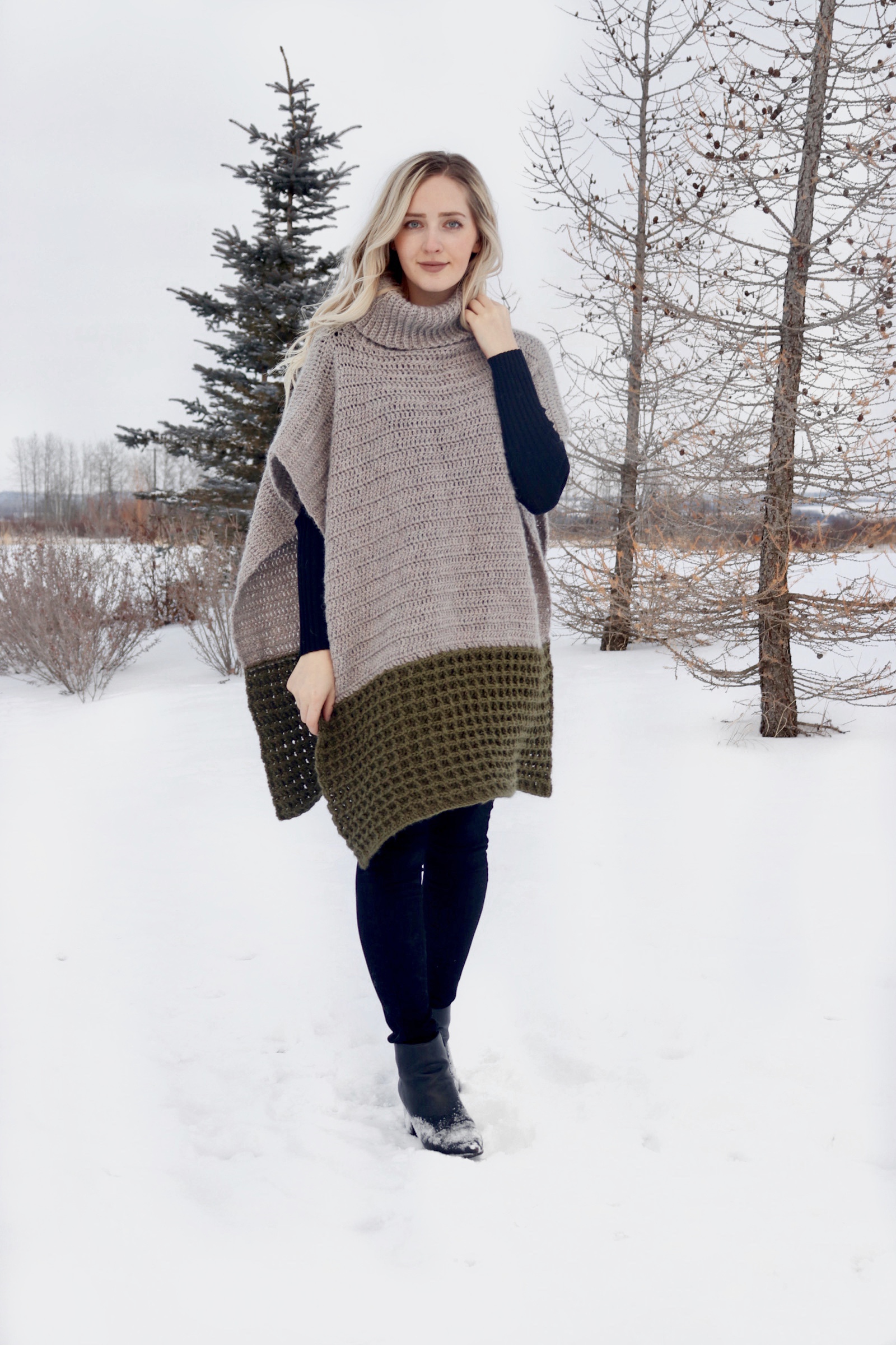 Pembina Poncho – Textured Turtleneck Waffle Stitch Crochet Pattern ...