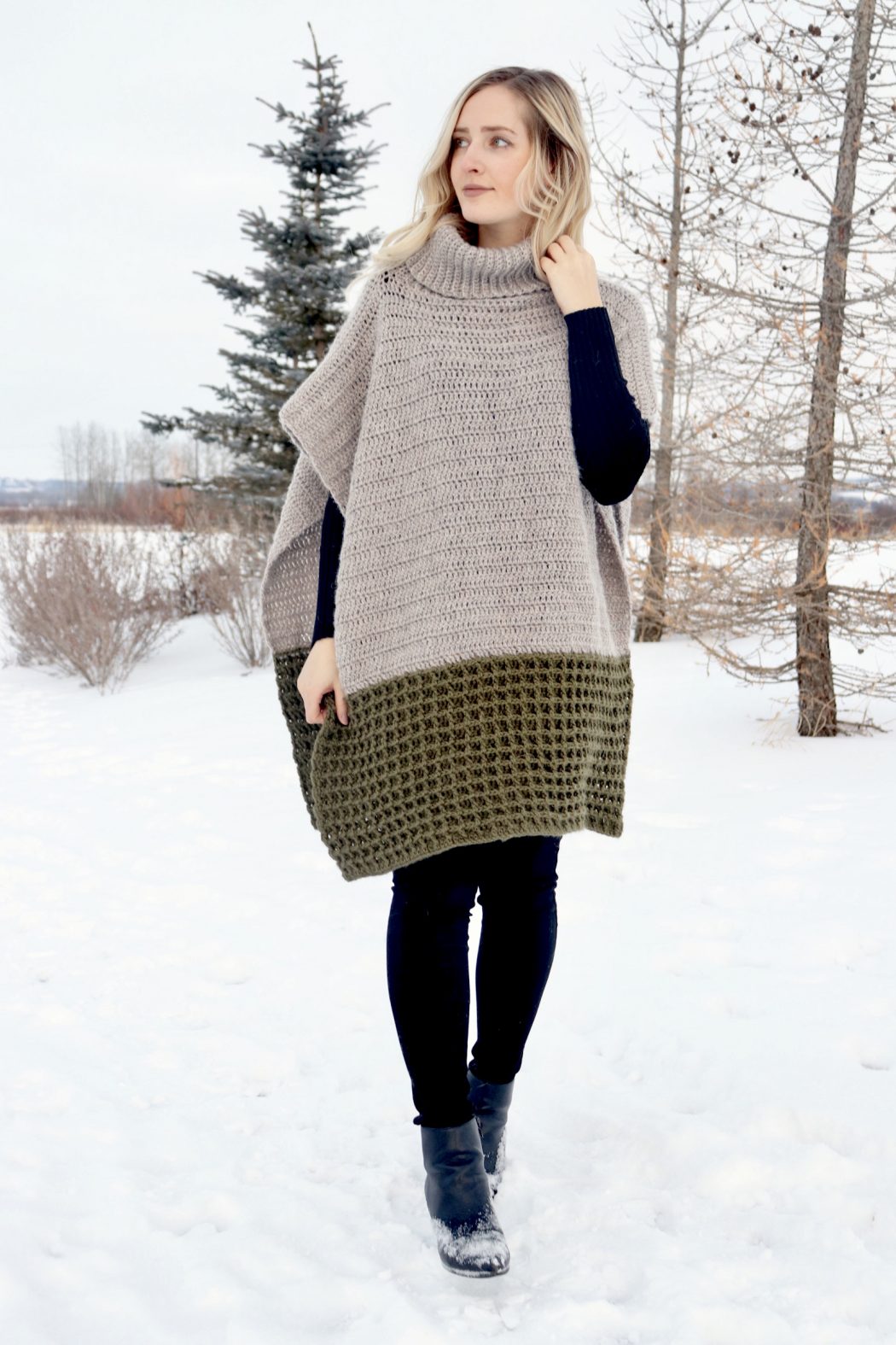 Pembina Poncho – Textured Turtleneck Waffle Stitch Crochet Pattern ...