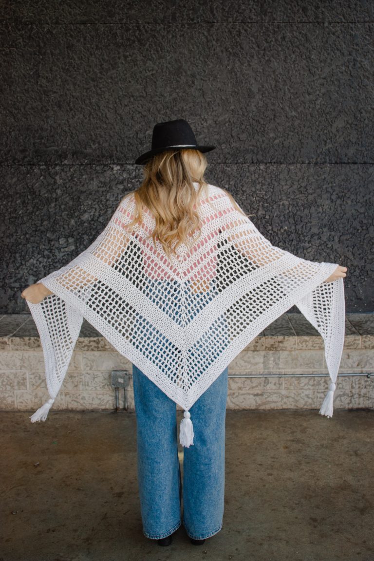 Tilstone Triangle Wrap – Lacy Boho Summer Wrap with Eyelets and Tassels ...