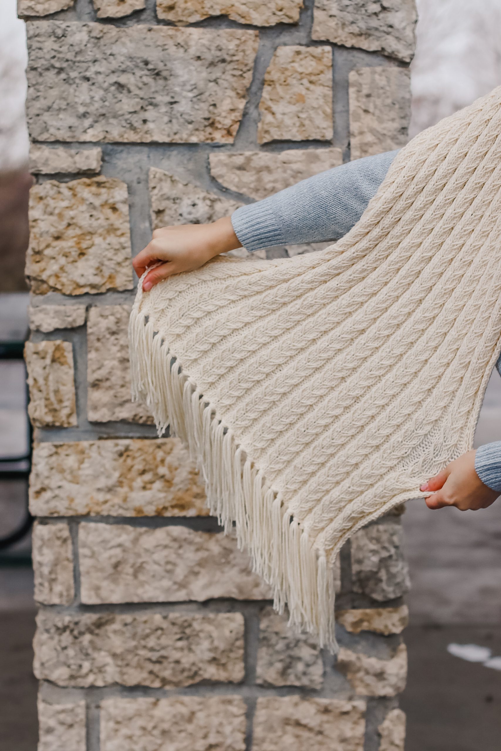 Bridgeland Wrap – Elegant Cabled Scarf with Slip Stitch Cables + Fringe ...