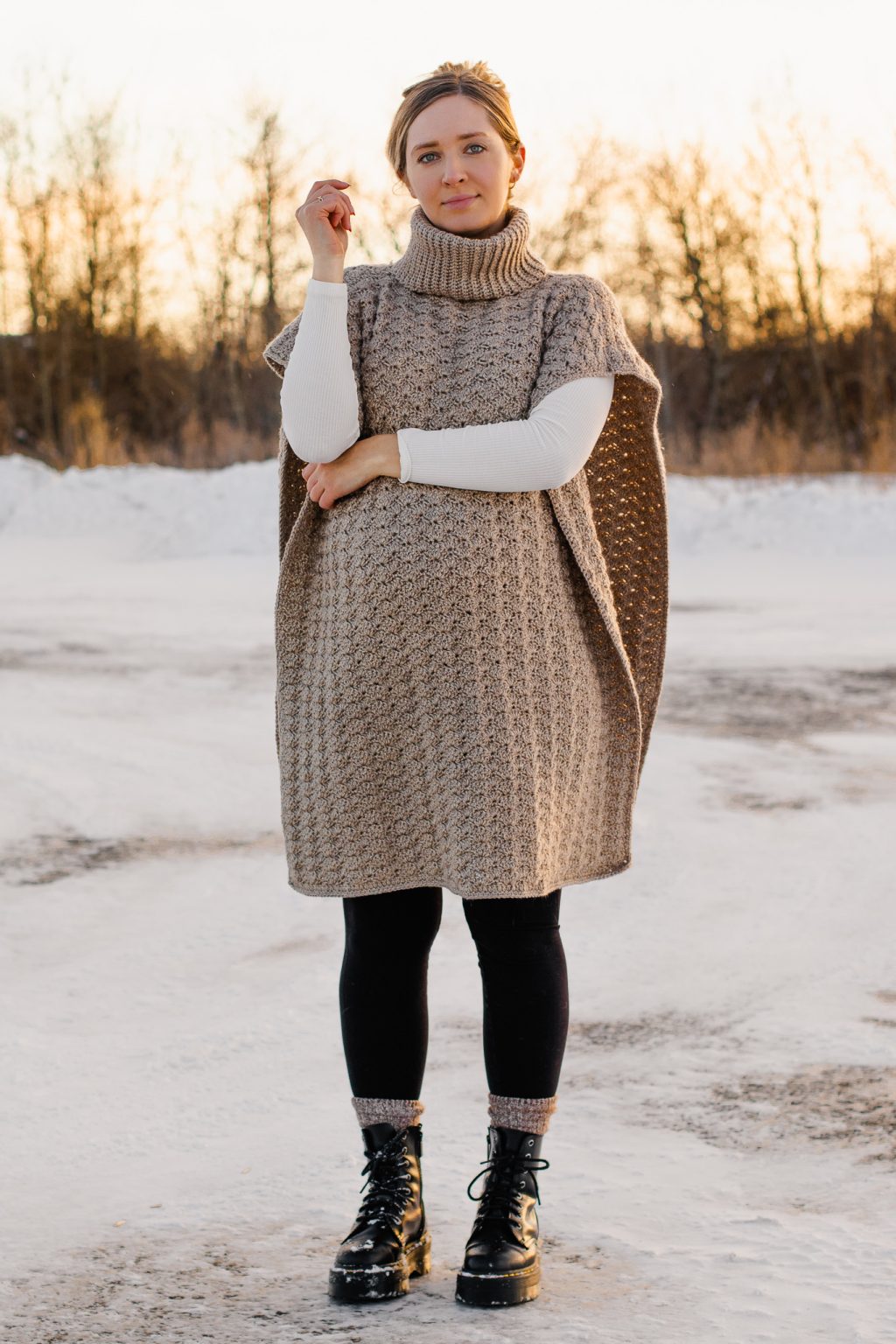 Northcross Poncho – Crochet Pattern for Shell Stitch Poncho with Ribbed ...
