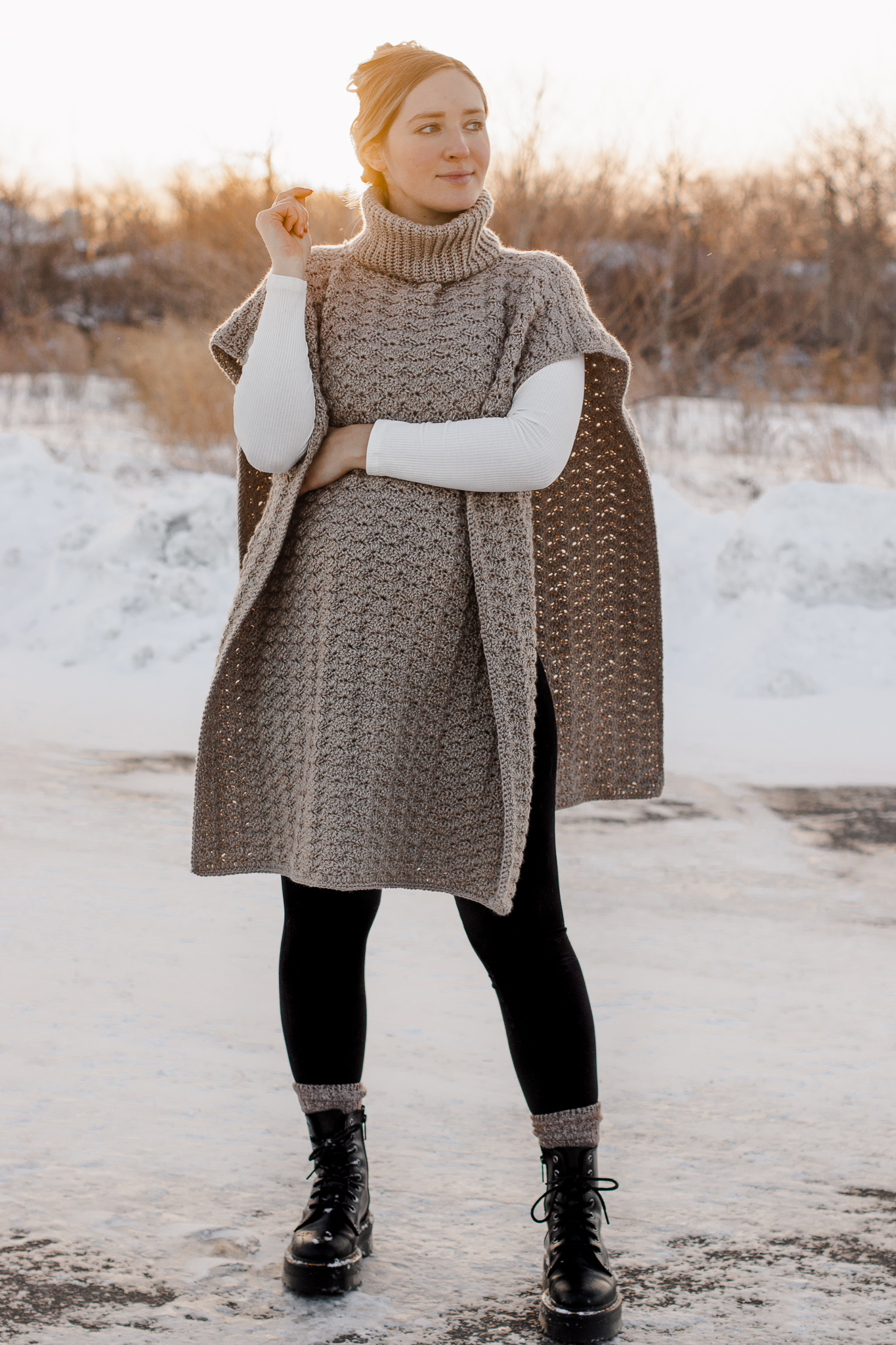 Northcross Poncho – Crochet Pattern for Shell Stitch Poncho with Ribbed ...