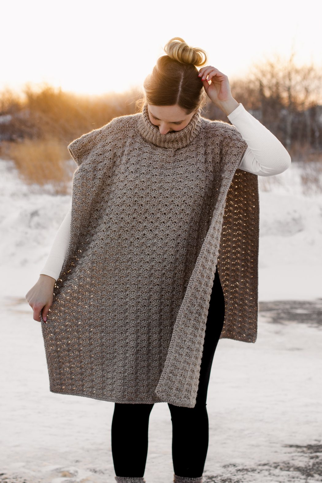 Northcross Poncho – Crochet Pattern for Shell Stitch Poncho with Ribbed ...